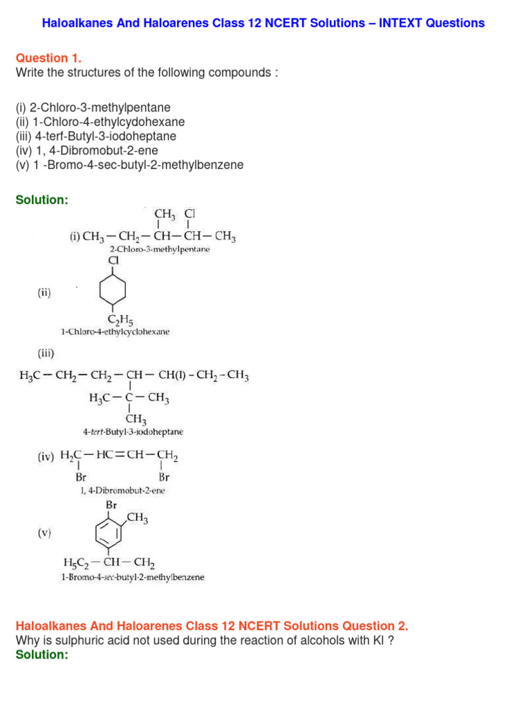 Haloalkanes and Haloarenes Class 12 NCERT Solutions | PDF | Chemical ...