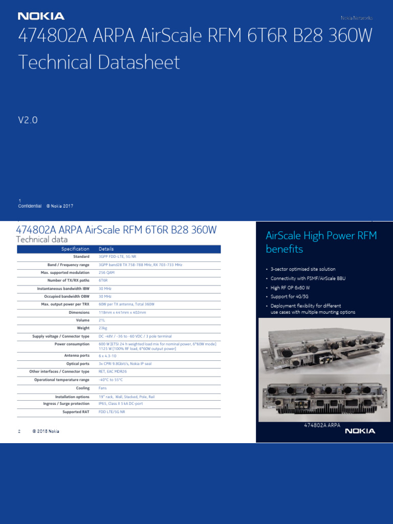 ARPA RFM 6T6R B28 360W Datasheet | PDF | Lte (Telecommunication ...