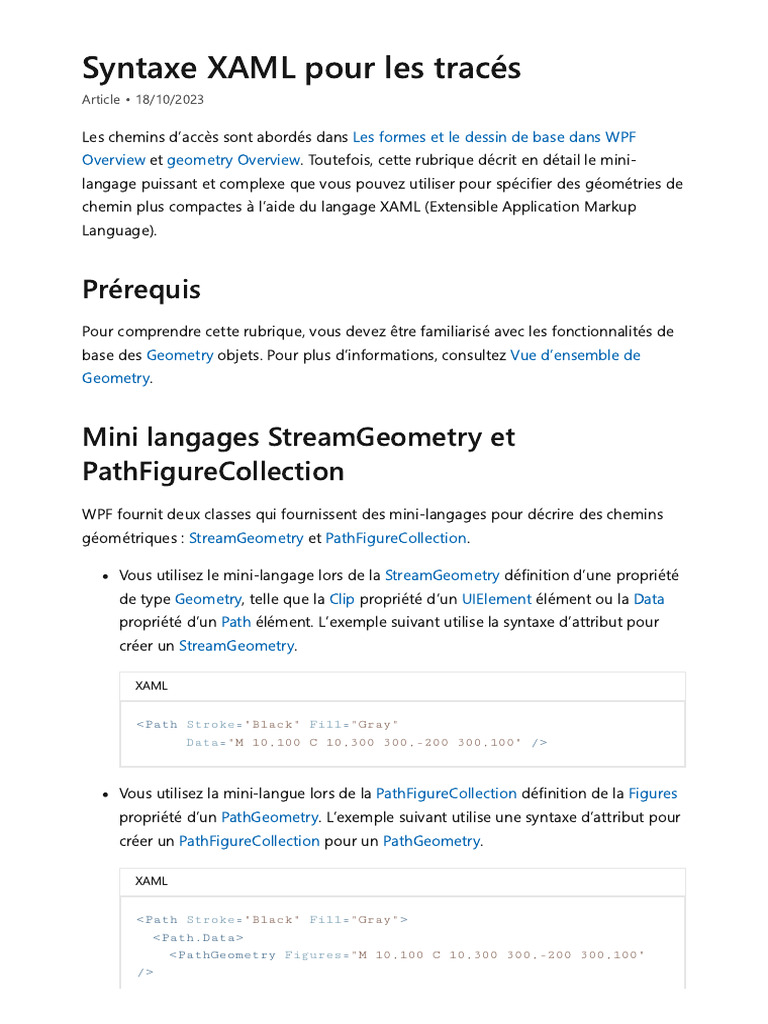 Syntaxe XAML Pour Les Tracés - WPF .NET Framework - Microsoft Learn | PDF | XAML | Windows ...