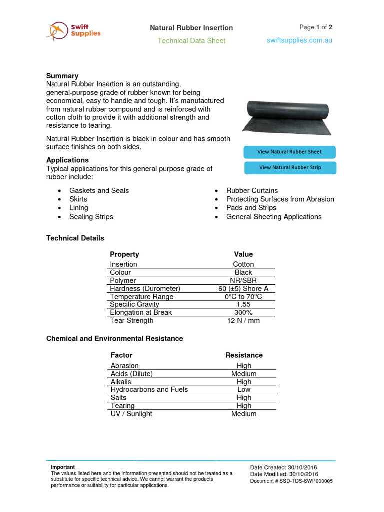 Natural Rubber Insertion TDS | PDF | Natural Rubber | Materials Science