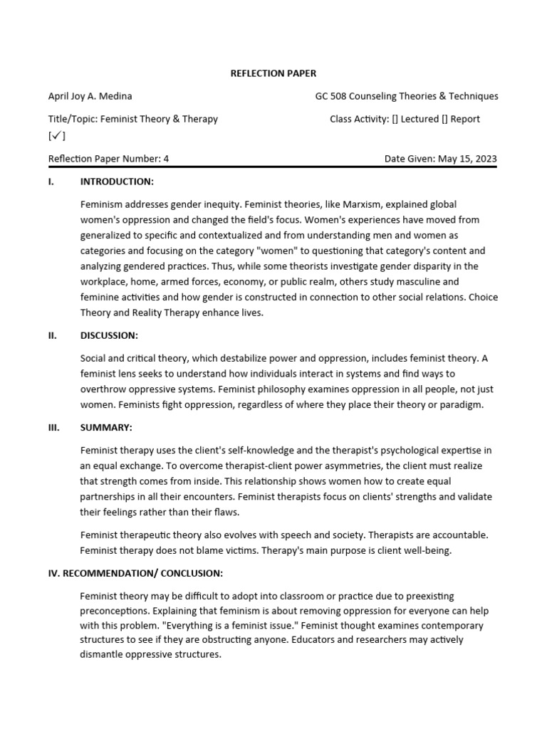 Reflection Paper #4 | PDF | Feminism | Gender Studies