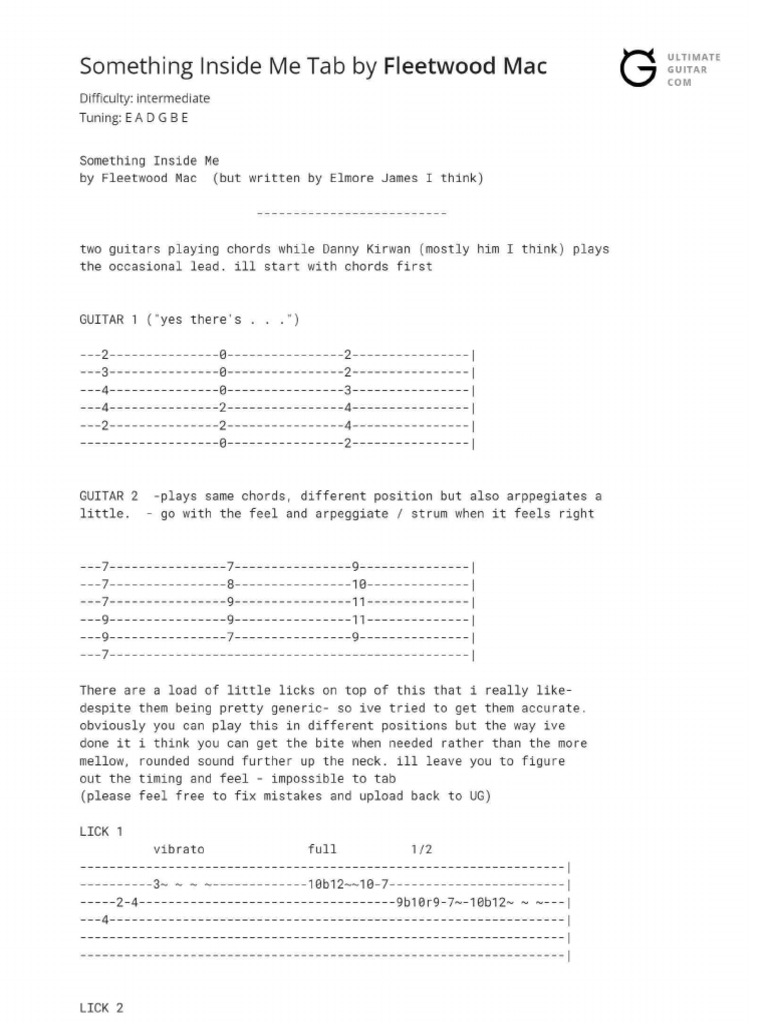 Something Inside of Me - Peter Green - Guitar Tablature | PDF