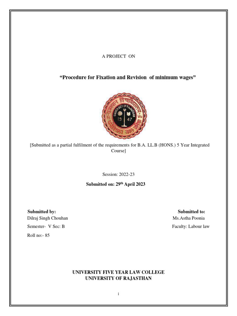 "Procedure For Fixation and Revision of Minimum Wages": Submitted On ...