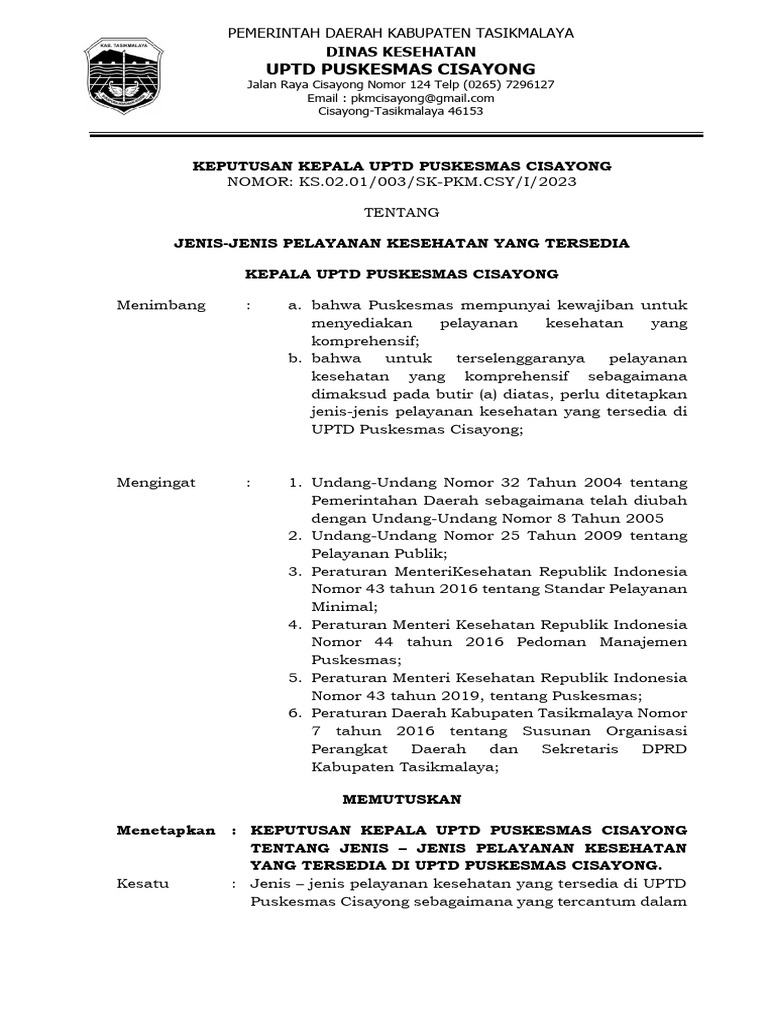 SK Jenis Jenis Pelayanan | PDF