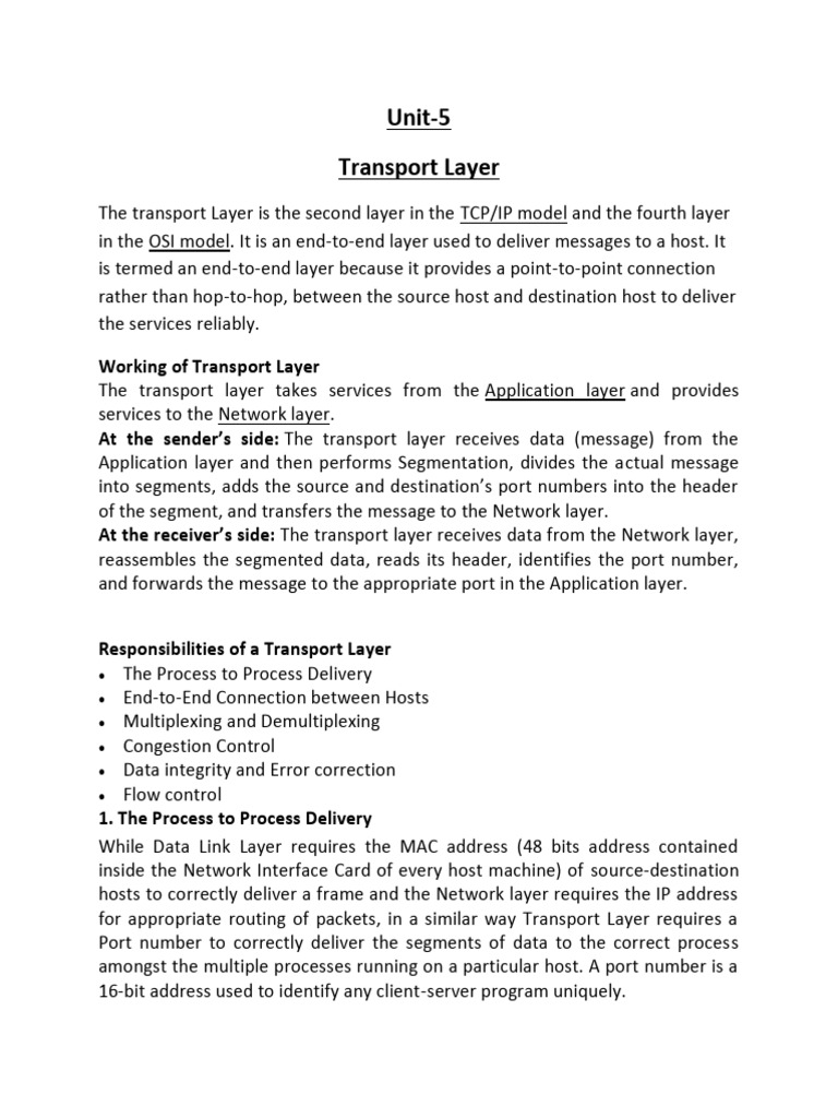 Functions of the OSI Transport Layer | PDF | Osi Model | Transmission ...