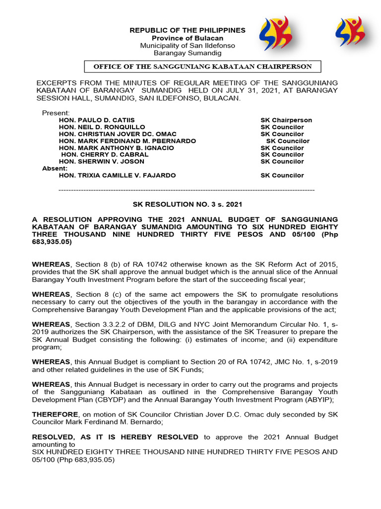SK Annual Budget Approval 2021 | PDF | Economies | Philippines