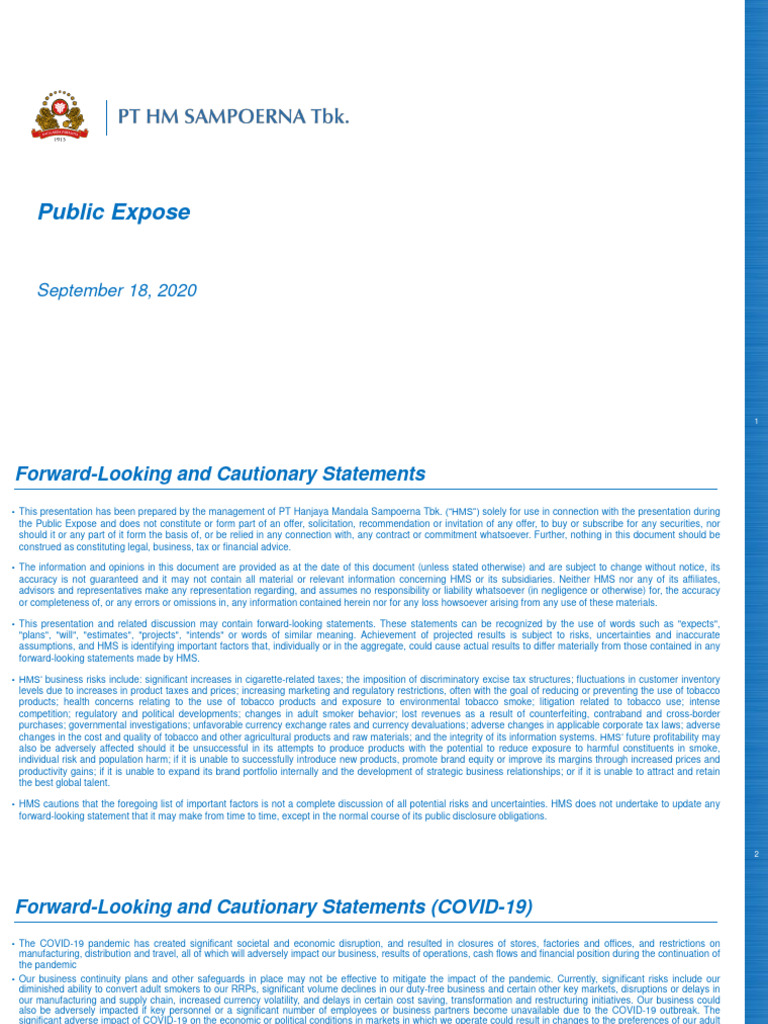 HMSP - Public Expose - 3Q2020 | PDF | Risk | Personal Protective Equipment