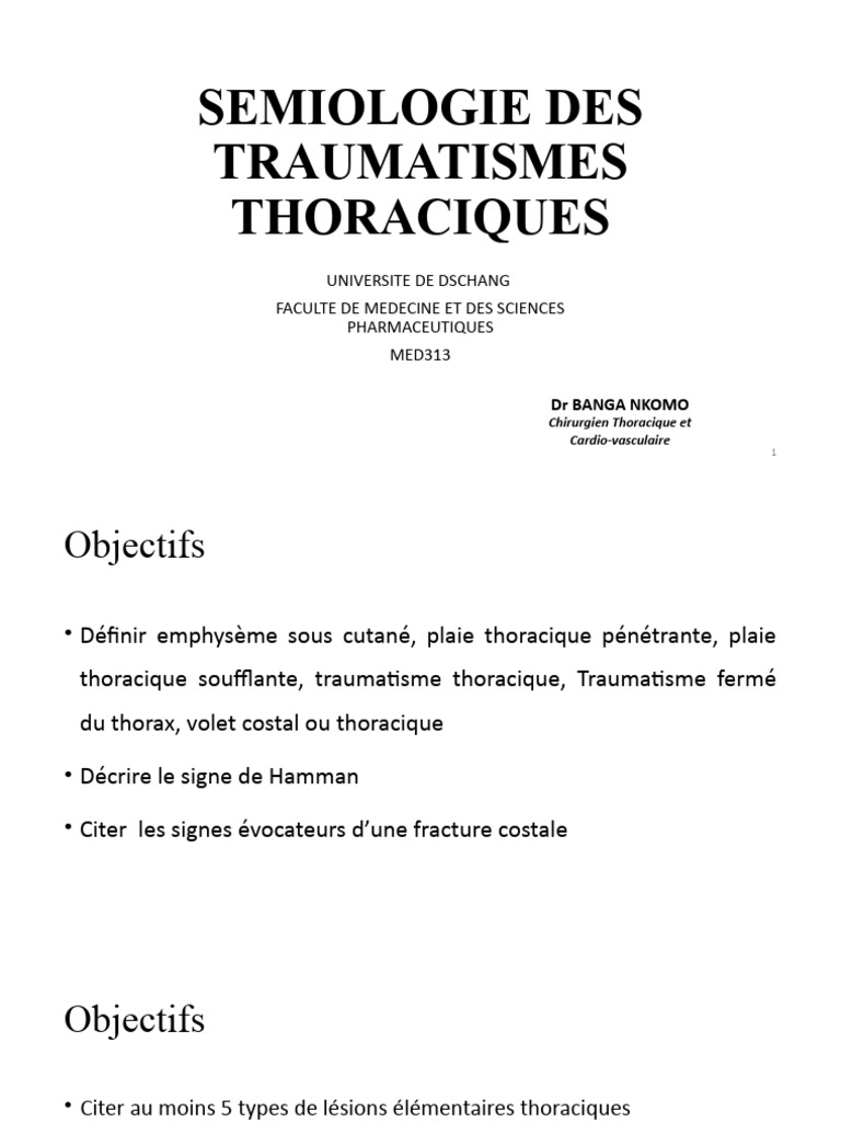Sémiologie des Traumatismes Thoraciques | PDF | Médecine | Maladies et ...