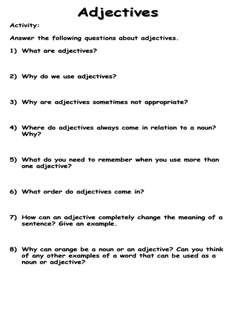 Adjective Questions | PDF