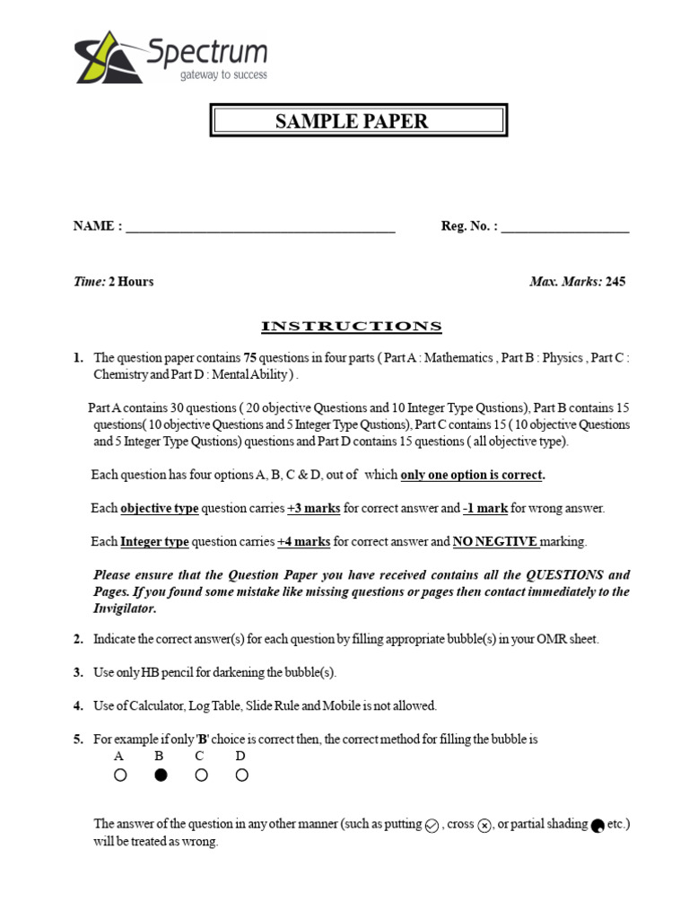 Sample Paper Entrance Exam | PDF | Waves | Sun