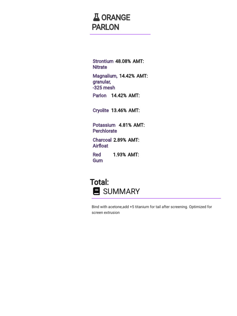 Orange Parlon - Make Your Own Fireworks - Fireworks Cookbook | PDF