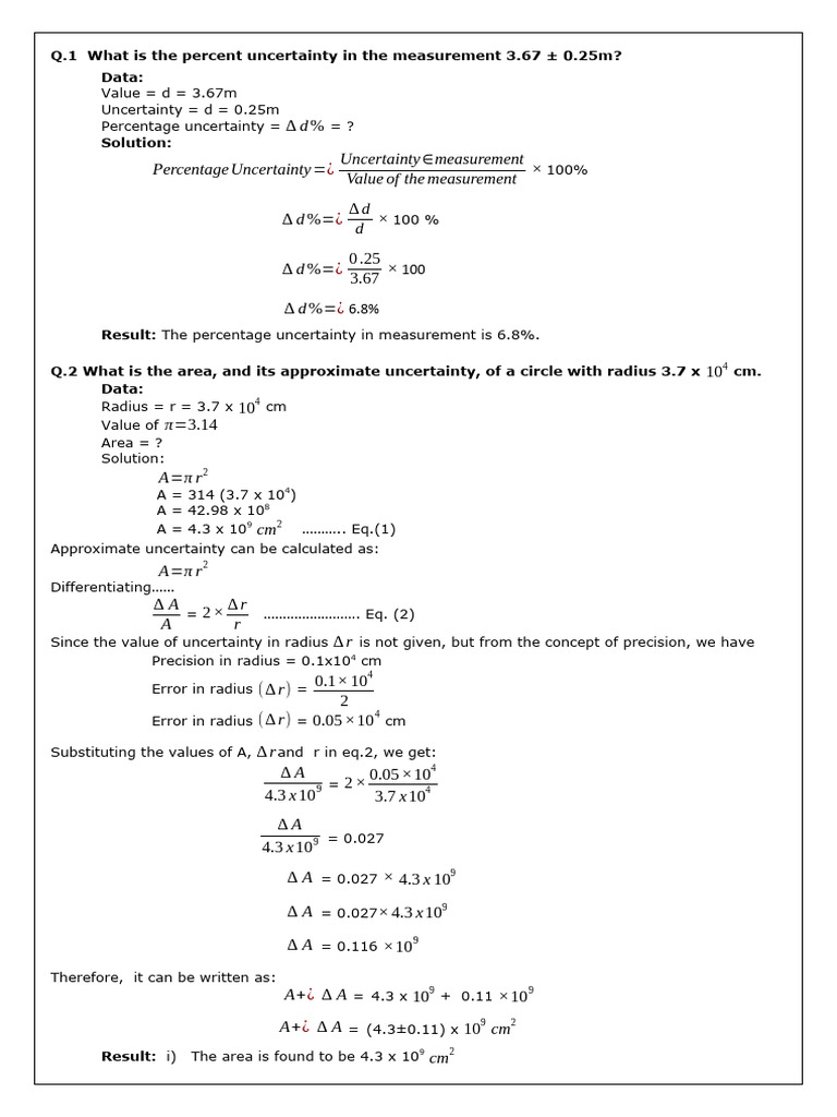 XI Physics Numericals | PDF | Volume | Significant Figures