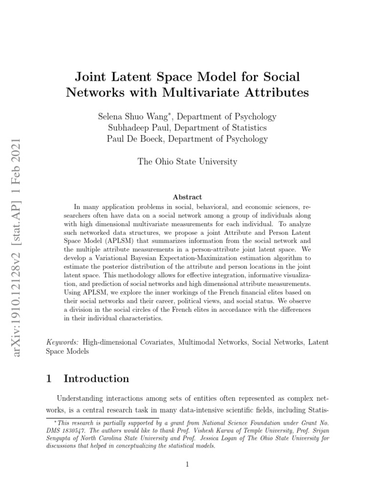 Joint Latent Space Model For Social Networks With Multivariate ...