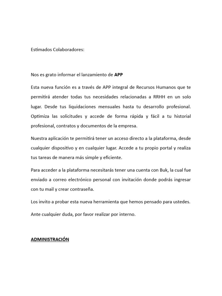 Comunicado Buk App | PDF | Crecimiento personal y profesional
