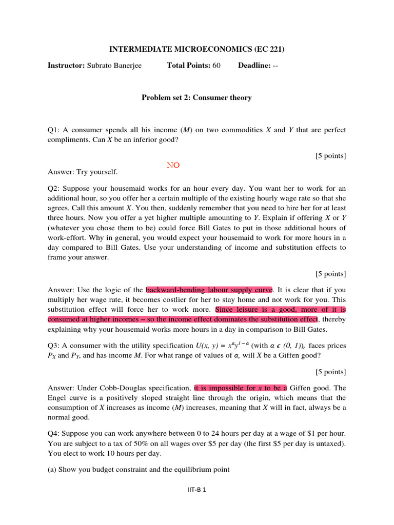 ProblemSet2 AnswerKey | PDF | Demand | Taxes