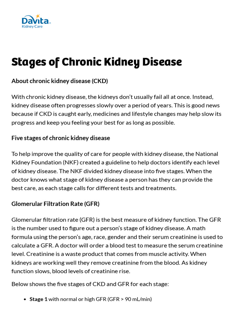 Stages of Chronic Kidney Disease | PDF