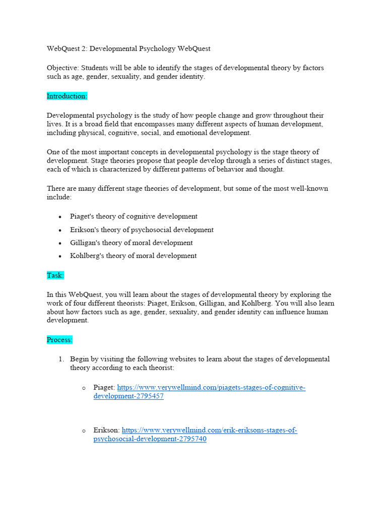 WebQuest 2 | PDF | Developmental Psychology | Psychology