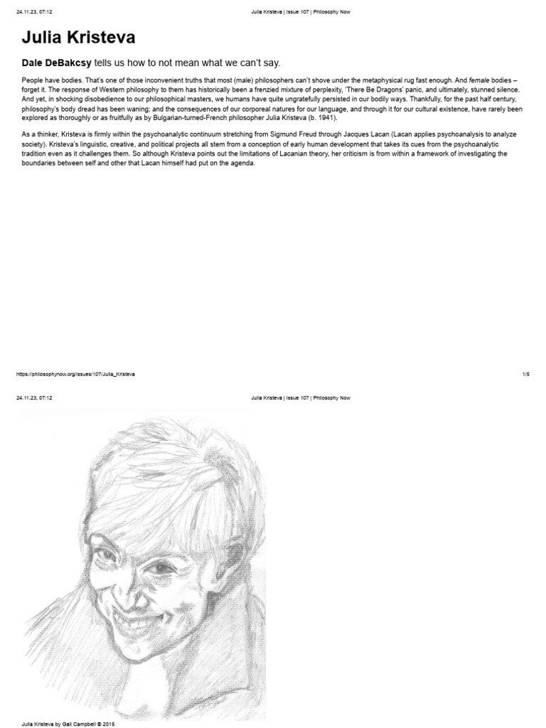Julia Kristeva - Issue 107 - Philosophy Now | PDF | Feminism | Gender ... Julia Kristeva - Issue 107 - Philosophy Now | PDF | Feminism | Gender ...