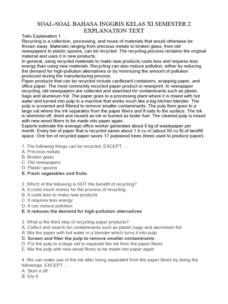 Soal PAT Bahasa Inggris Kelas XI Semester 2 EXPLANATION TEXT | PDF | Chocolate | Photosynthesis
