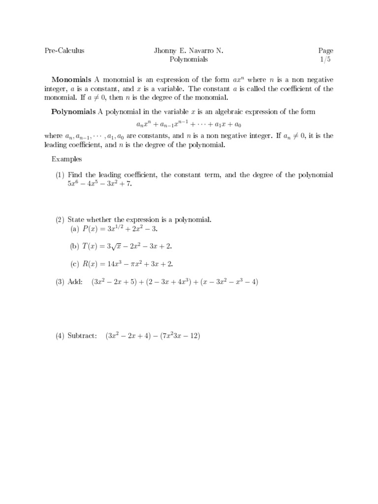 Polynomials Pdf Polynomial Elementary Mathematics 