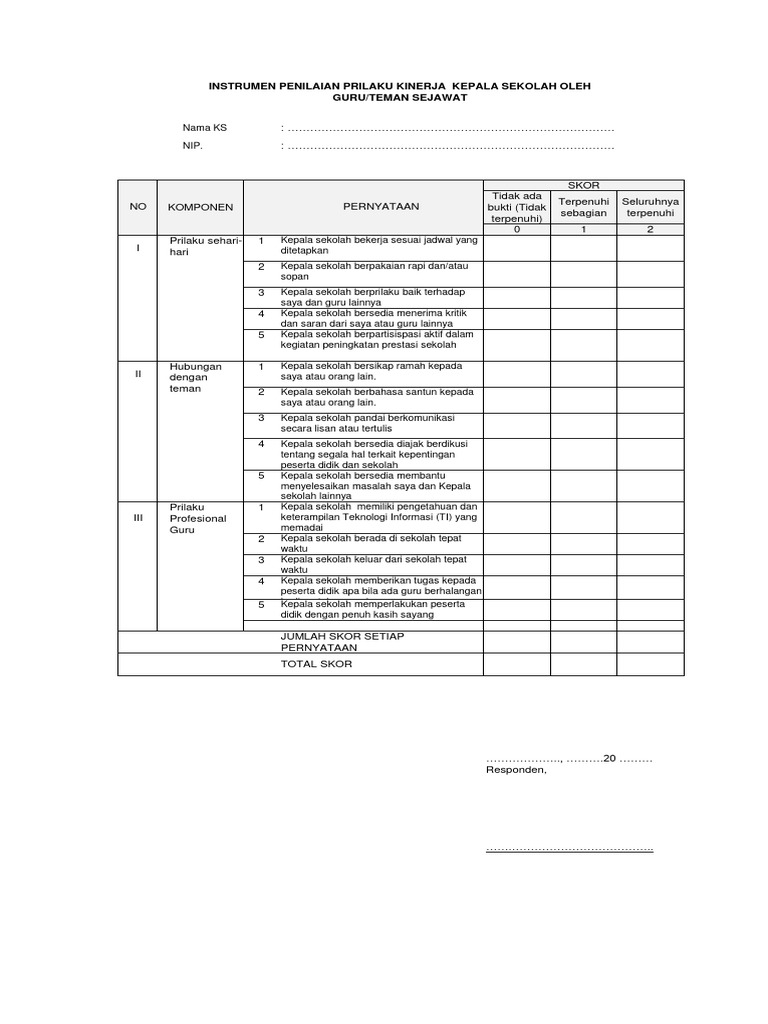 Instrumen Penilaian Teman Sejawat - PKKS-2023 | PDF