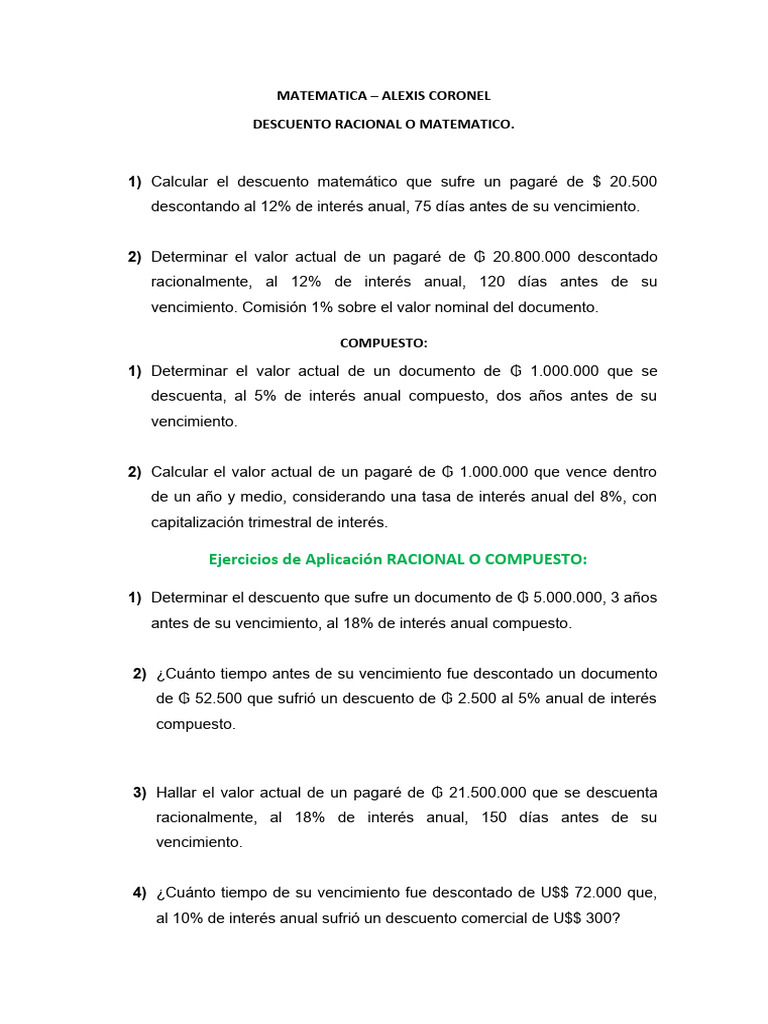 4 - Descuento Racional o Compuesto | PDF | Finanzas y dinero