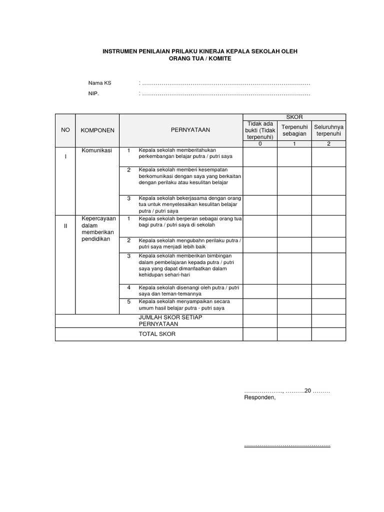 Instrumen Penilaian Orang Tua - PKKS - 2023 | PDF