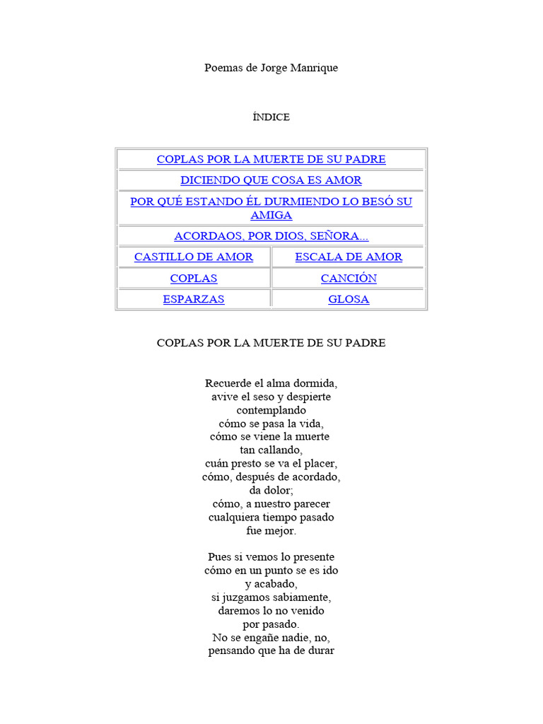 Poemas de Jorge Manrique | PDF | Amor | Castillo