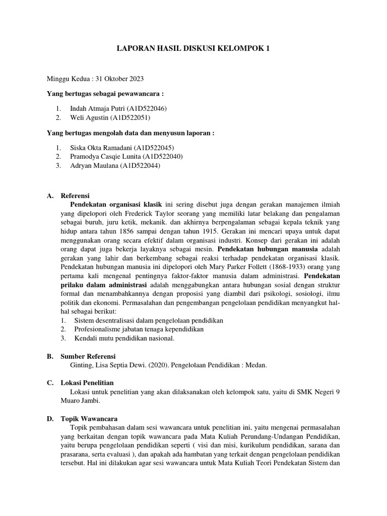Contoh LAPORAN HASIL DISKUSI KELOMPOK | PDF