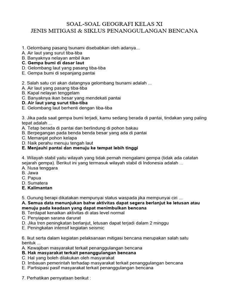 SOAL-soal Geografi Tentang Jenis Mitigasi & Siklus Penanggulangan ...
