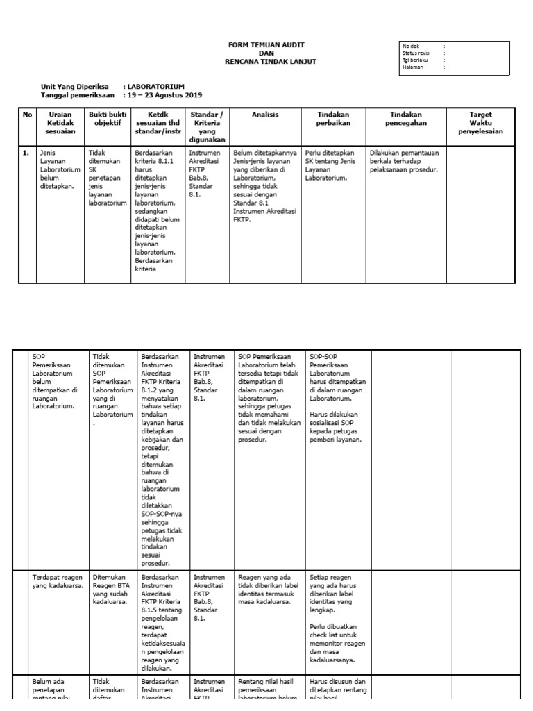 M'pake Form Temuan Audit & Tindak Lanjut, Studi Kasus Ii | PDF
