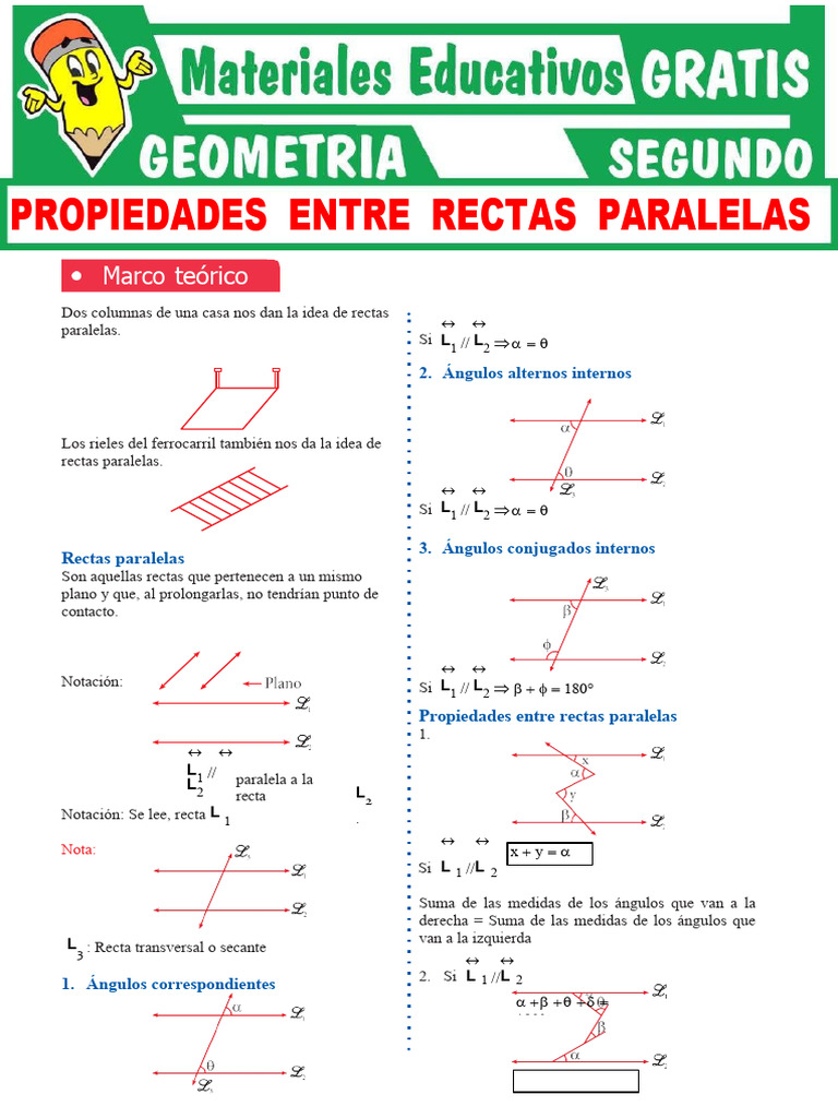 Propiedades Entre Rectas Paralelas para Segundo Grado de Secundaria | PDF | Geometría ...