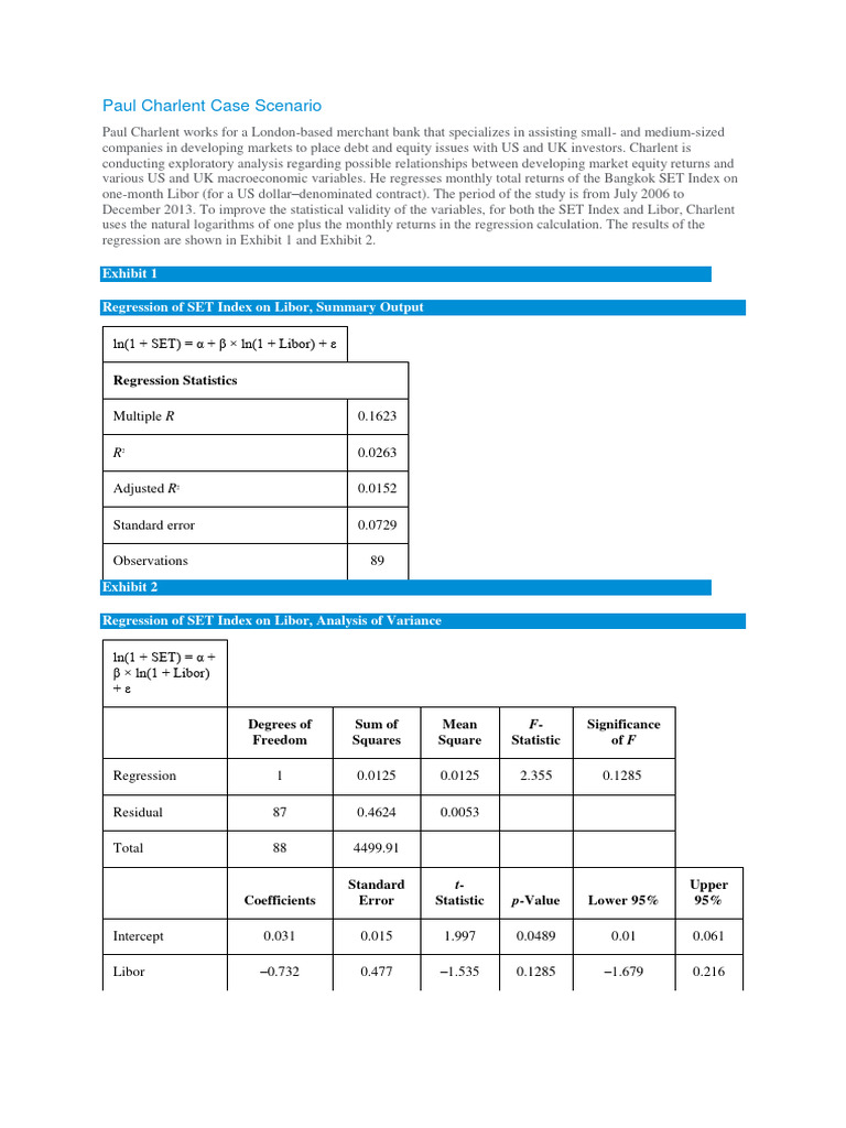 Paul Charlent Case Scenario | PDF | Errors And Residuals | Regression Analysis