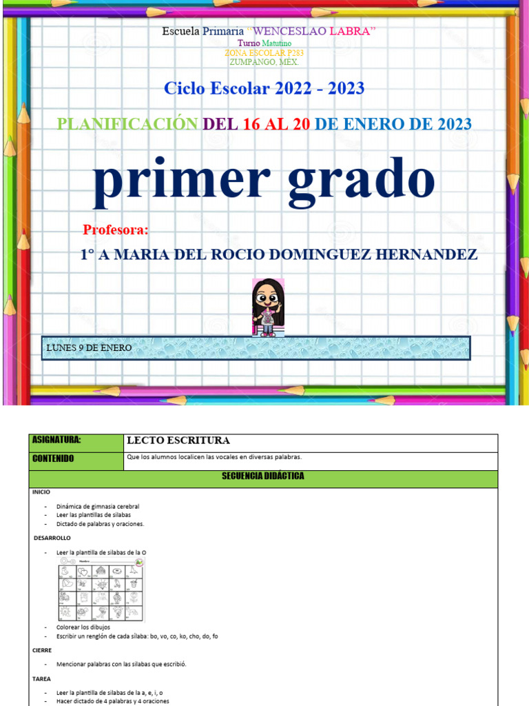 Planificación Escolar 16-20 Ene 2023 | PDF | Aprendizaje | Evaluación