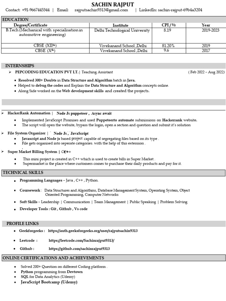 Sachin Rajput Resume1 | PDF | Java Script | Computer Programming