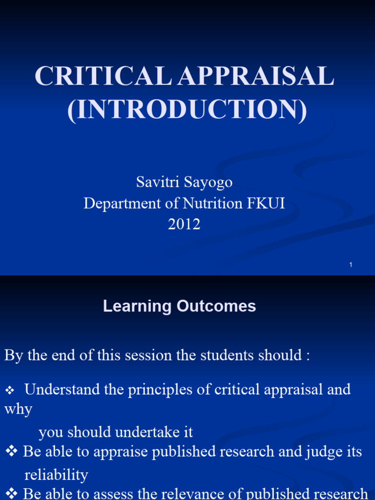 Critical Appraisal | PDF | Statistics | Observational Error