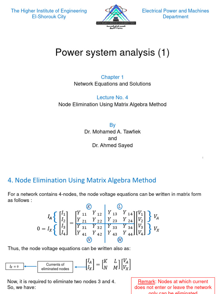 4 Lecture 4 Node Elimination Using Matrix Algebra Method Pdf Electrical Network