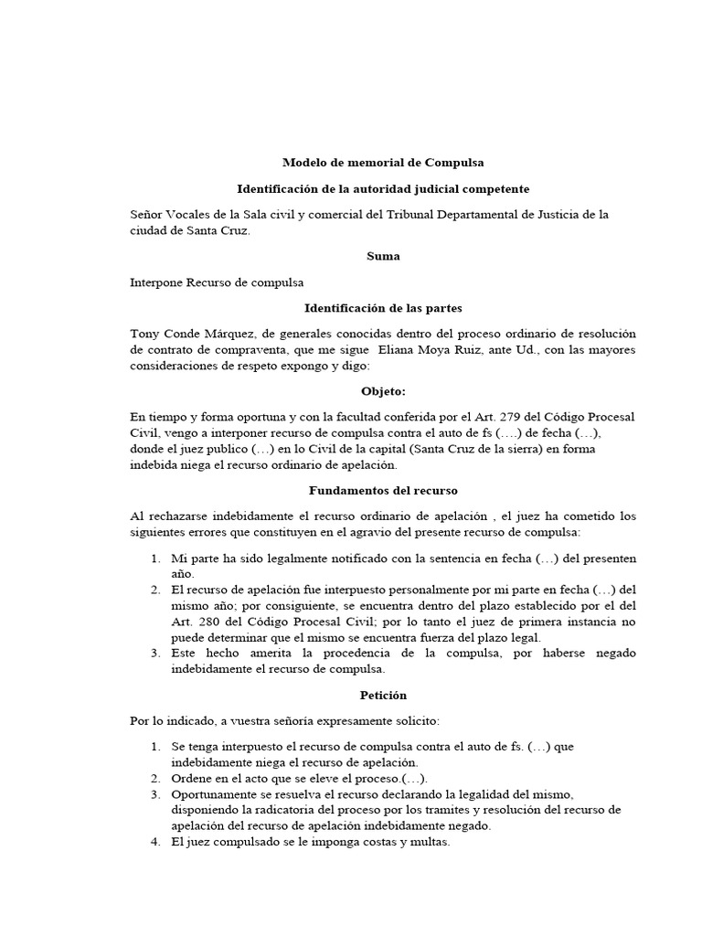 Modelo de Memorial de Compulsa | PDF | Apelación | Ley procesal Modelo de Memorial de Compulsa | PDF | Apelación | Ley procesal