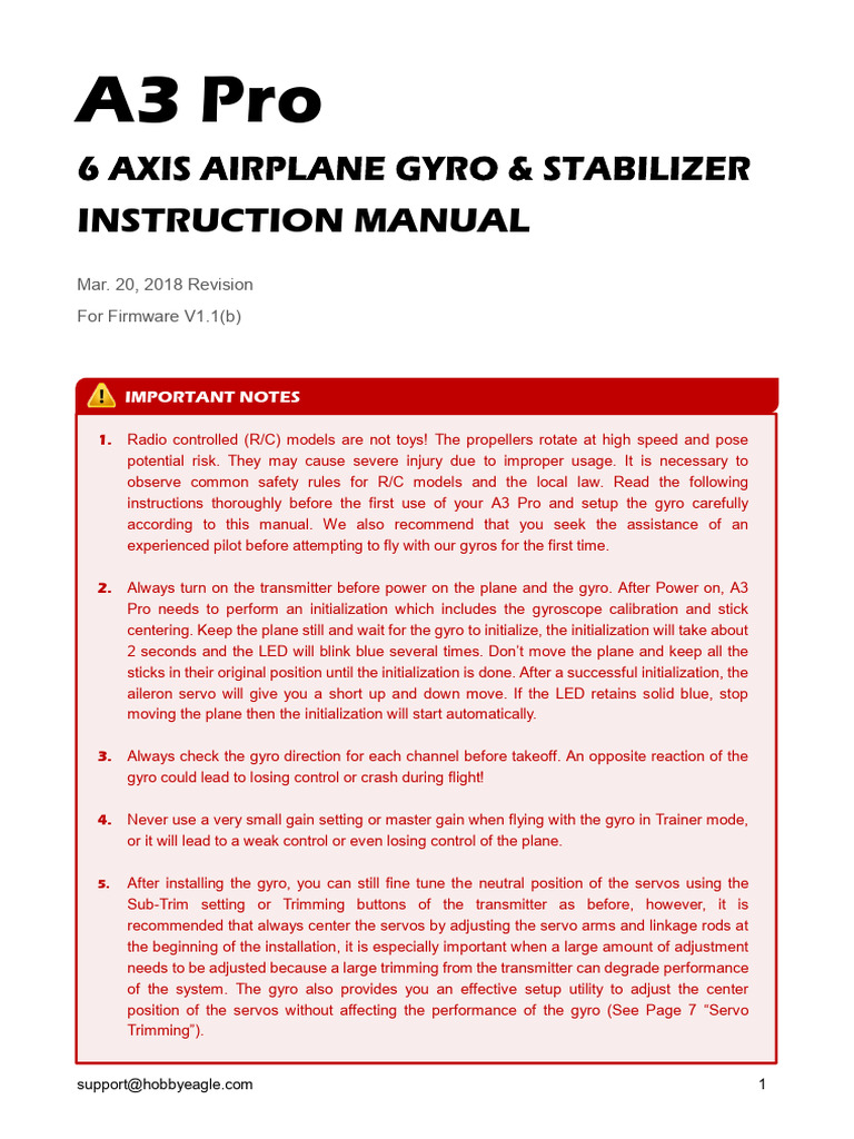 A3Pro User Manual v1.1 en | PDF | Gyroscope | Aileron