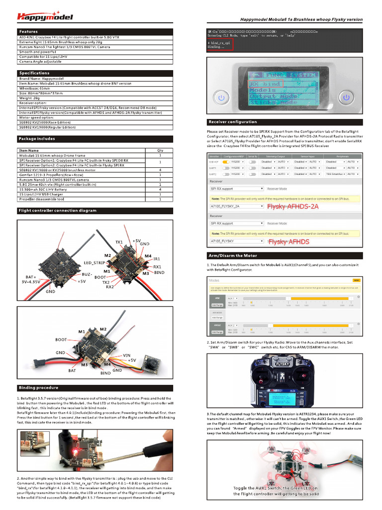 Happymodel Mobula6 Flysky Edition 1s Brushless Whoop Manual | PDF