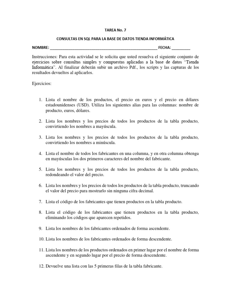 Consultas SQL para Tienda Informática | PDF | Informática