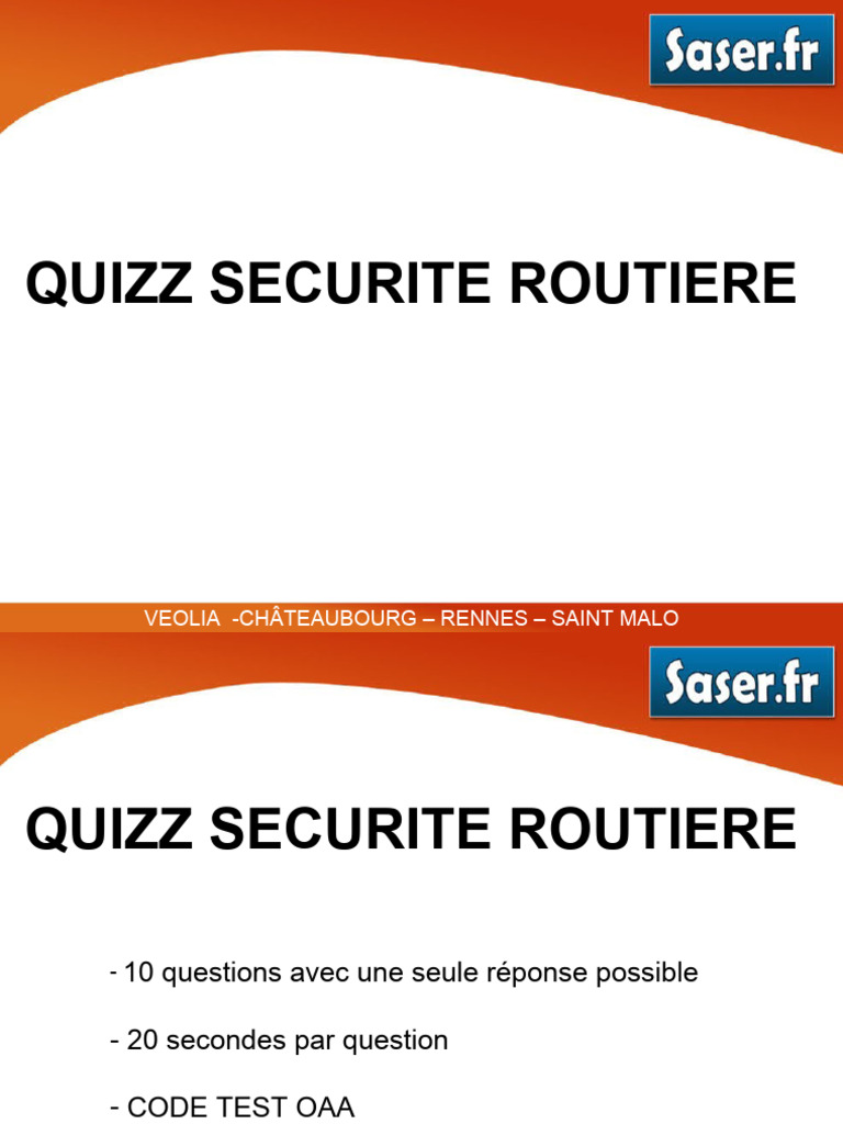 Quiz Risque Routiers | PDF | Sécurité routière | Transport routier