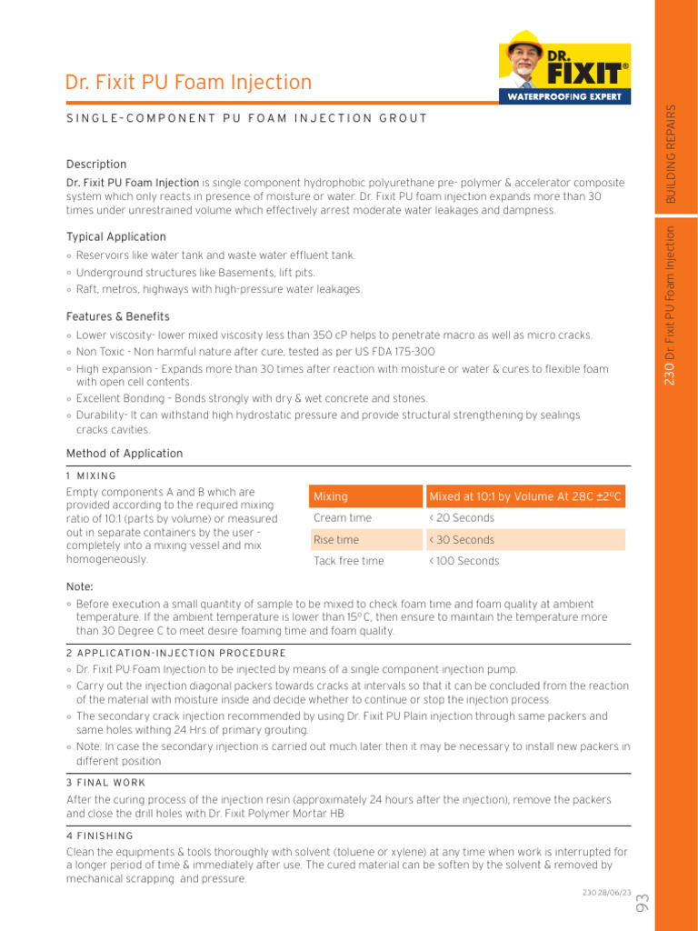 230 - Dr. Fixit PU Foam Injection | PDF | Foam | Water