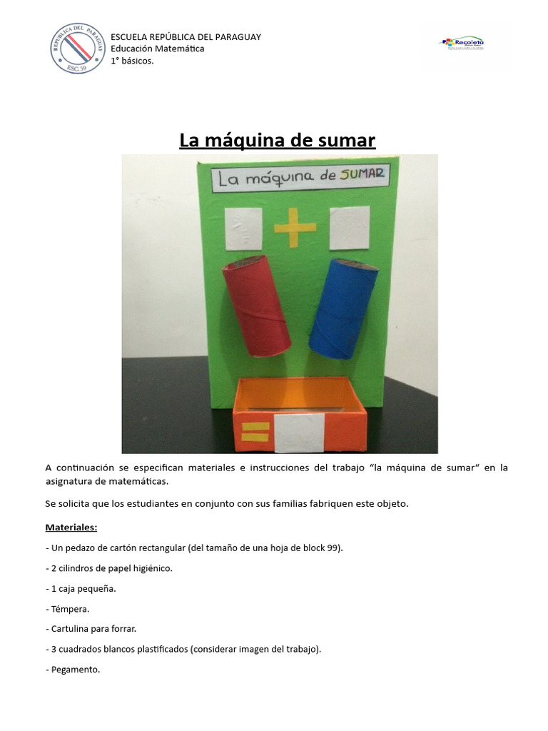 Instrucciones La Máquina de Sumas 1eros | PDF | Métodos y materiales de ...