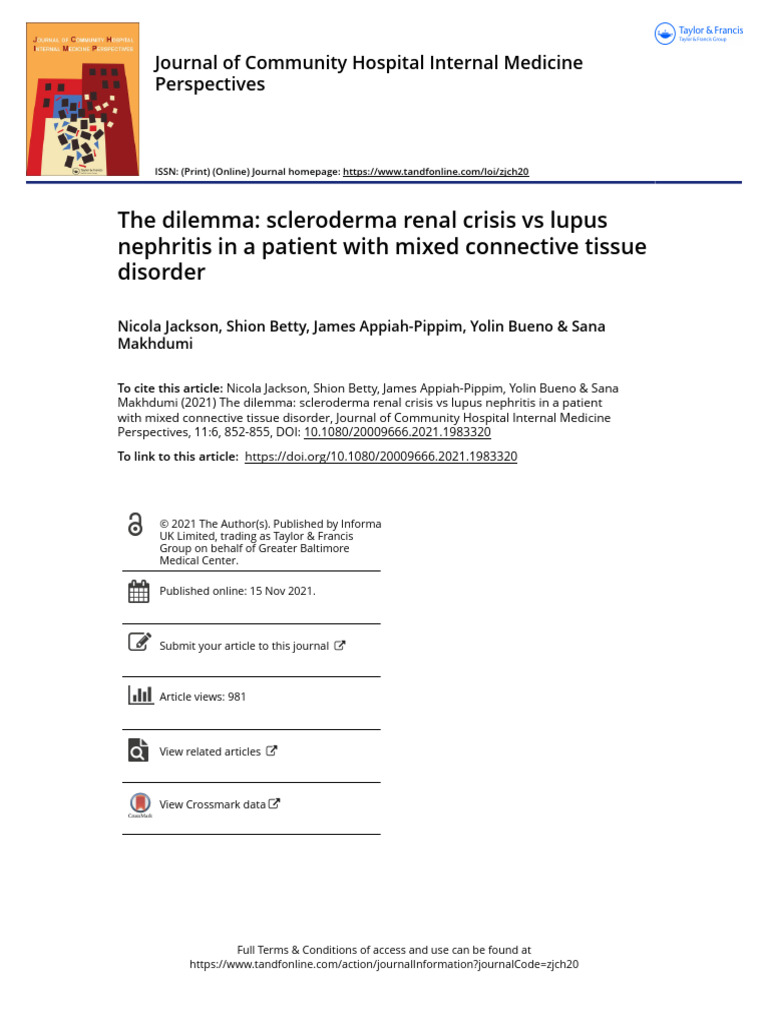 Scleroderma vs Lupus Nephritis Dilemma | PDF | Rheumatology | Medical ...