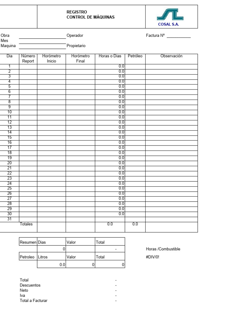 Formato Registro Control Maquinaria | PDF