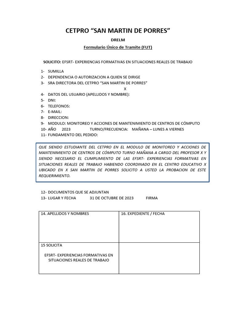 Formulario Único de Tramite (FUT) | PDF Formulario Único de Tramite (FUT) | PDF