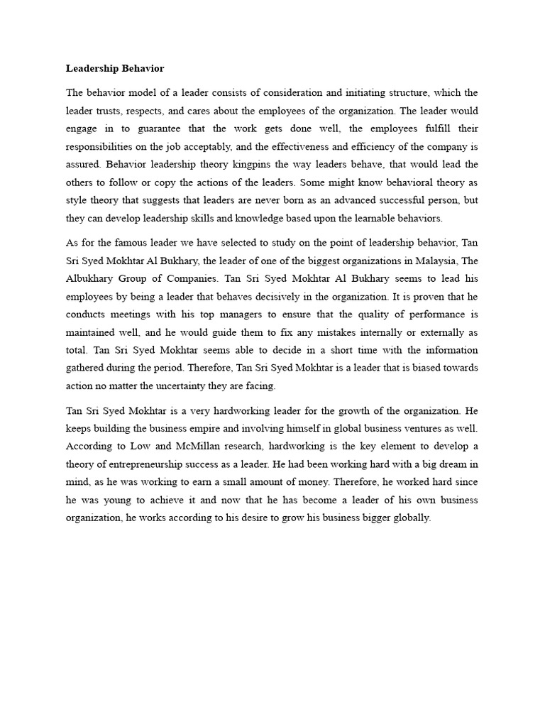 Leadership Behaviour - MGT420 - 2023 | PDF