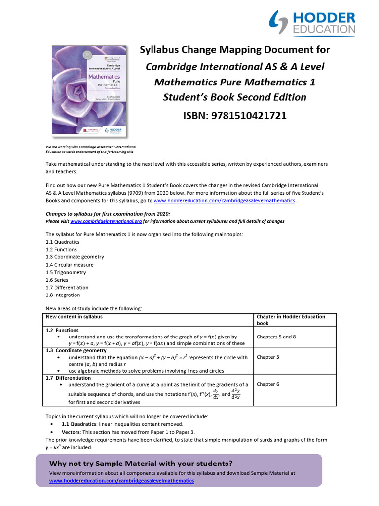 AL Maths Pure 1 Syllabus Map Approved | PDF | Derivative | Mathematics