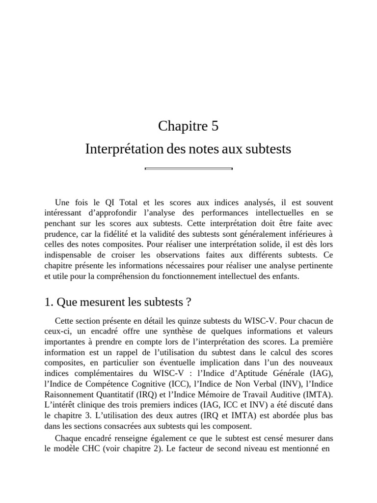 Interprétation des subtests WISC-V | PDF